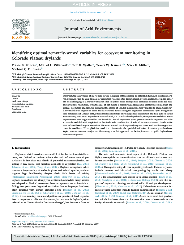 Pdf Identifying Optimal Remotely Sensed Variables For Ecosystem