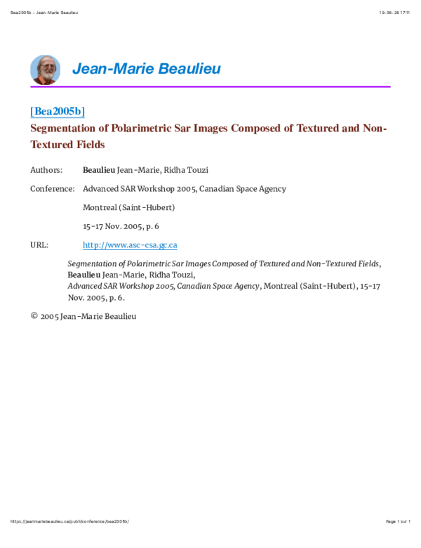 Pdf Segmentation Of Polarimetric Sar Images Composed Of Textured And Non Textured Fields