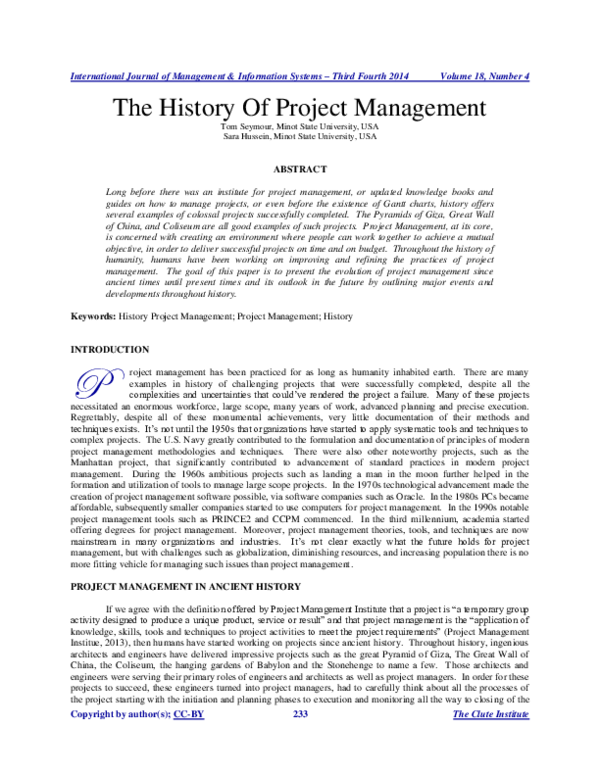 (PDF) The History Of Project Management
