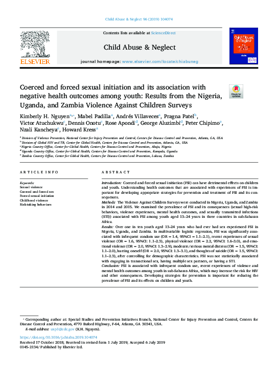 Pdf Forced Sexual Initiation And Youth Health Risks