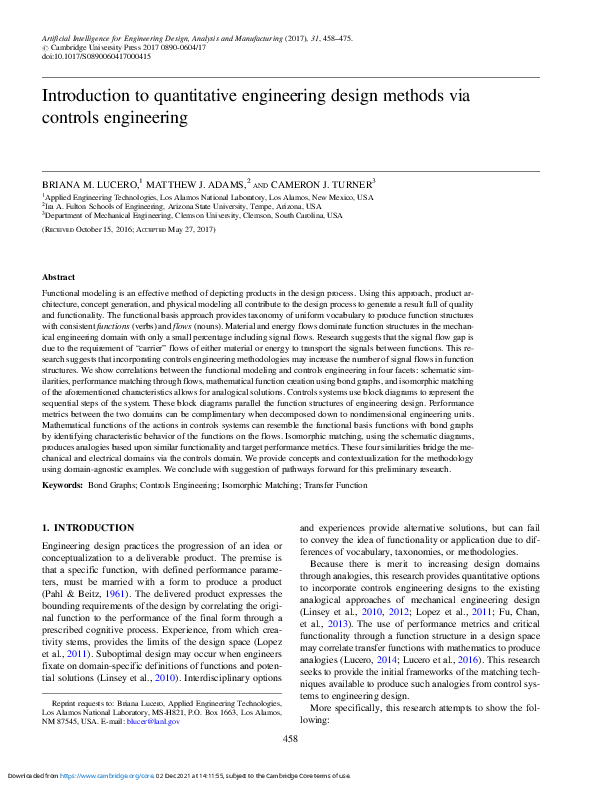 (PDF) Introduction to quantitative engineering design methods via controls engineering