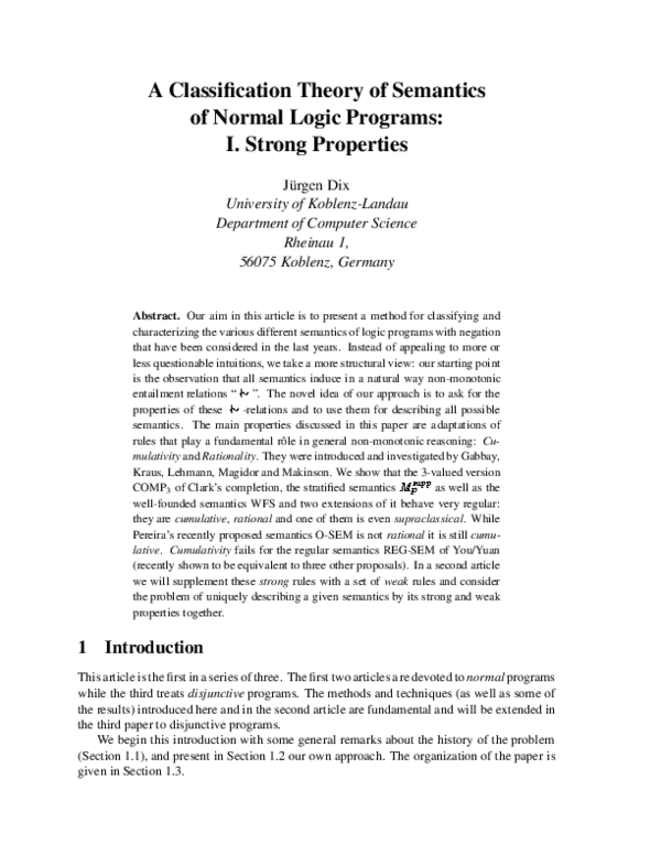 Pdf A Classification Theory Of Semantics Of Normal Logic Programs Ii Weak Properties