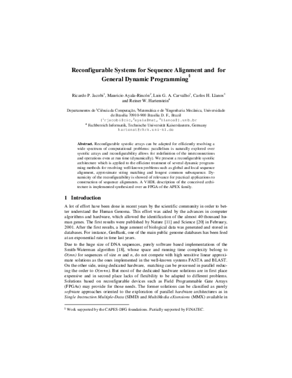 (PDF) Reconfigurable systems for sequence alignment and for general dynamic programming