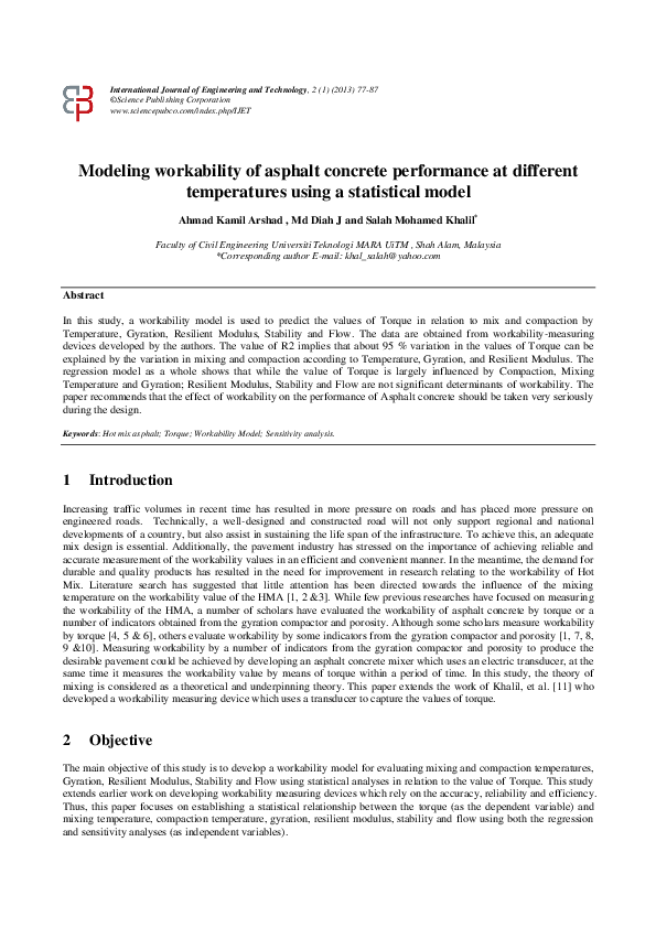 (PDF) Modelling Workability of Asphalt concrete Performance at ...