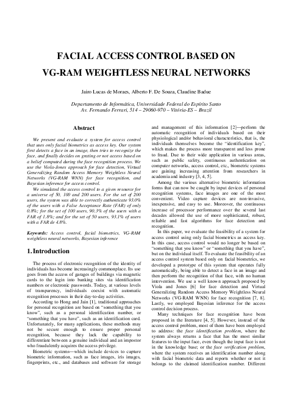(PDF) Facial access control based on VG-RAM weightless neural networks