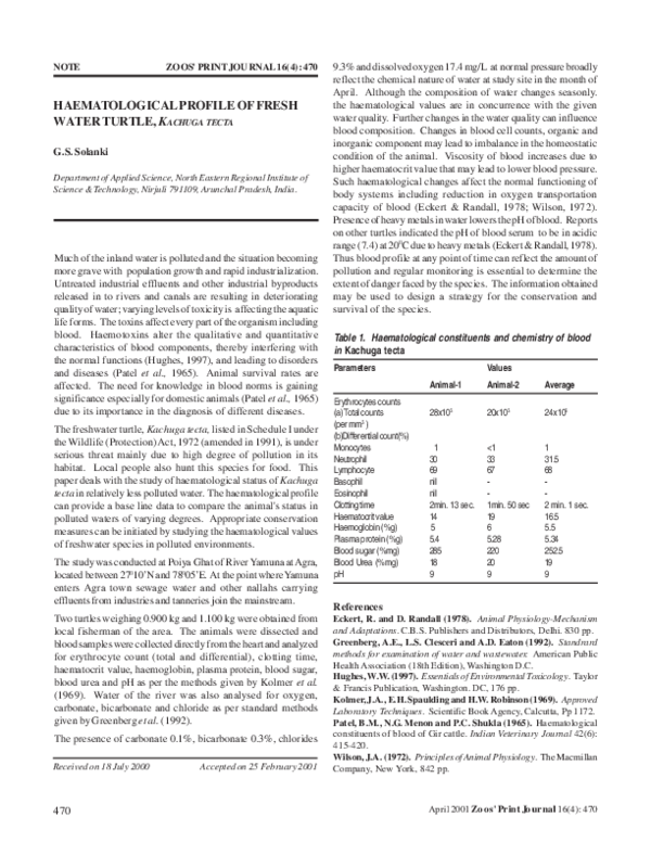 (PDF) Haematological profile of freshwater turtle, Kachuga tecta