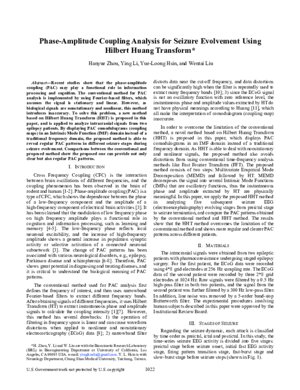 (PDF) Phase-amplitude coupling analysis for seizure evolvement using Hilbert Huang Transform