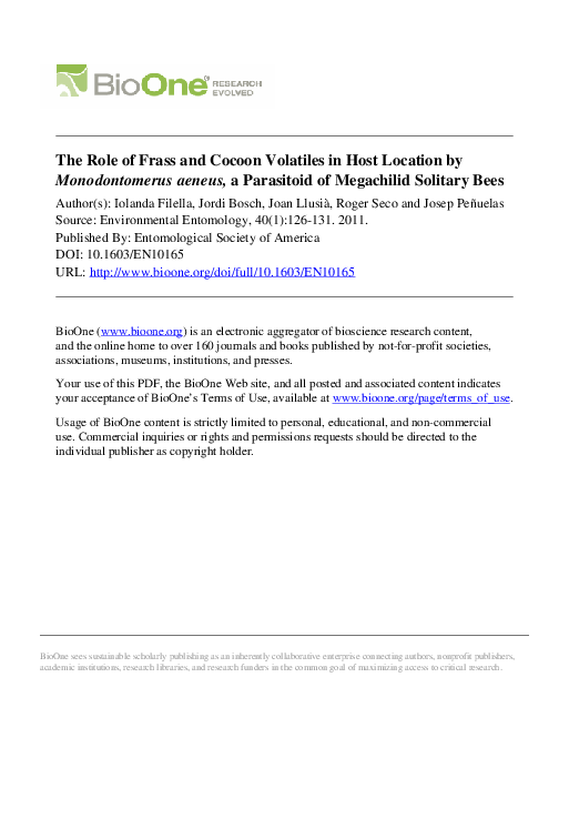 (PDF) The Role of Frass and Cocoon Volatiles in Host Location by ...