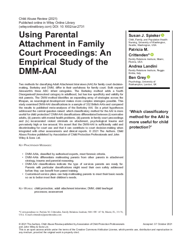 (PDF) Using Parental Attachment in Family Court Proceedings: An ...