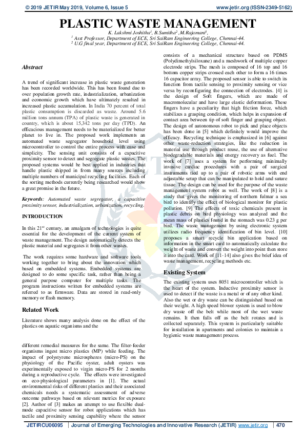 (PDF) Plastic Waste Management | Lakshmi Joshitha - Academia.edu
