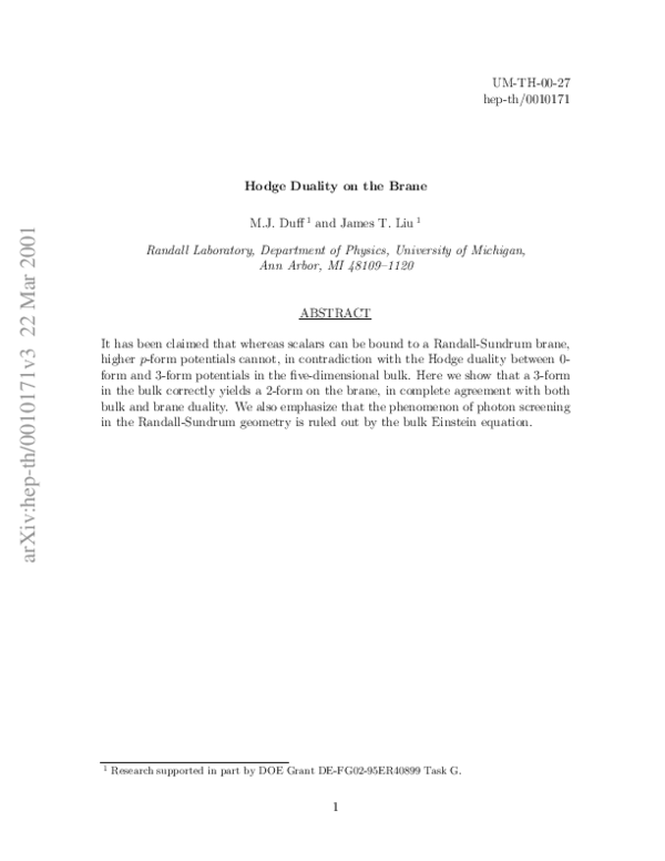 (PDF) Hodge duality on the brane ? ? Research supported in part by DOE ...