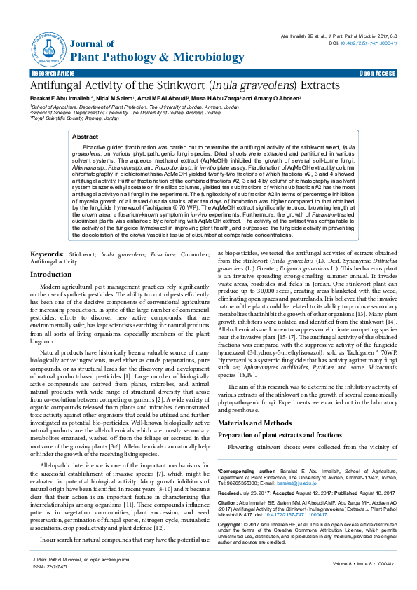 (PDF) Antifungal Activity of the Stinkwort (Inula graveolens) Extracts