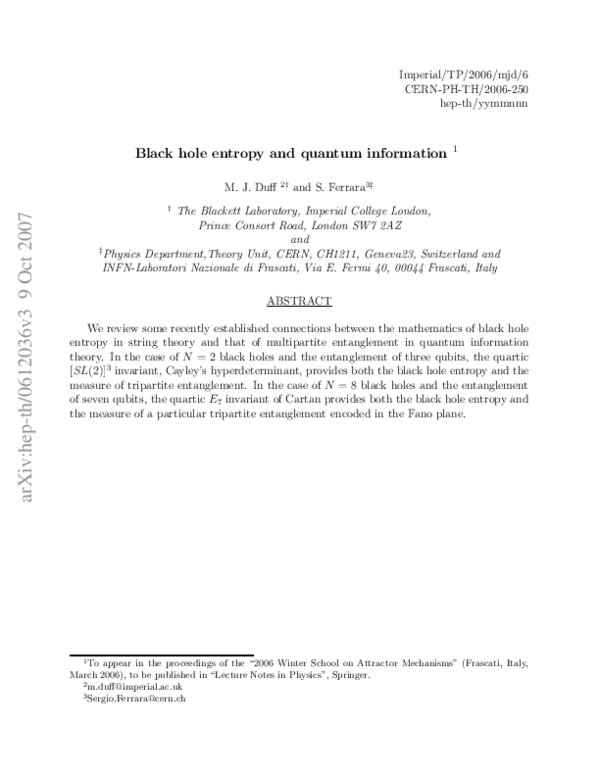 (PDF) Black hole entropy and quantum information