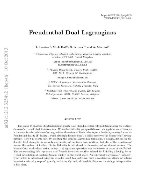 (PDF) Freudenthal dual Lagrangians | Michael Duff - Academia.edu