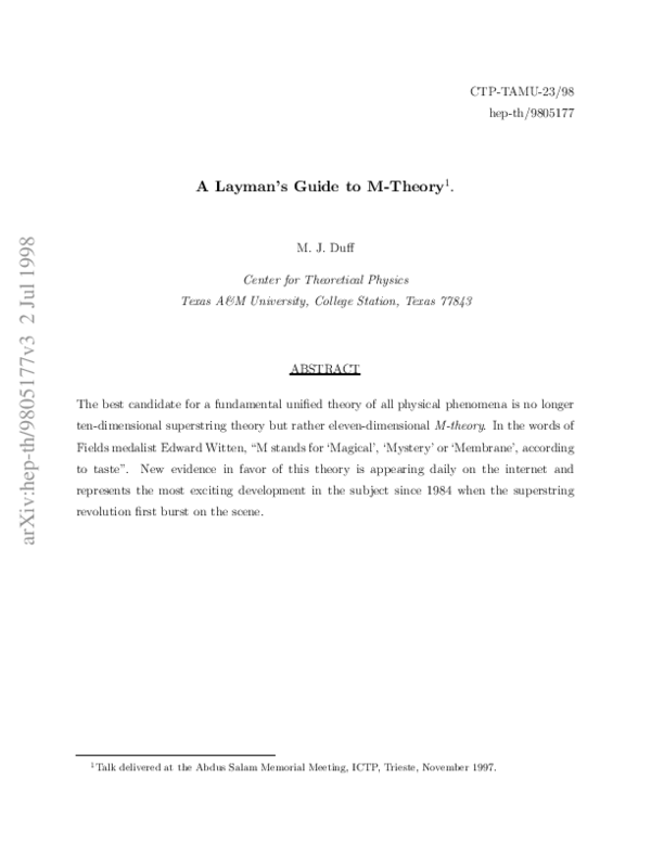 (PDF) A Layman's Guide to M-theory