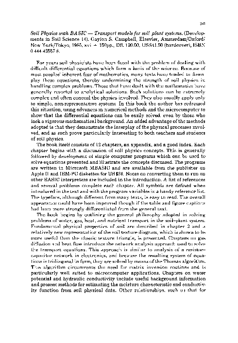 (PDF) Soil physics with BASIC—transport models for soil plant systems