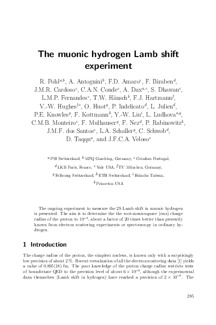 (PDF) The muonic hydrogen Lamb-shift experiment