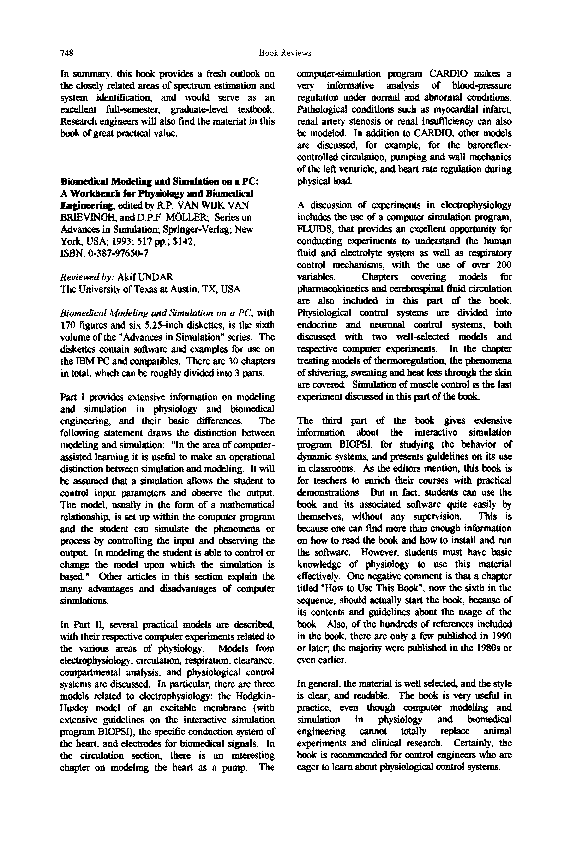 Pdf Biomedical Modeling And Simulation On A Pc A Workbench For