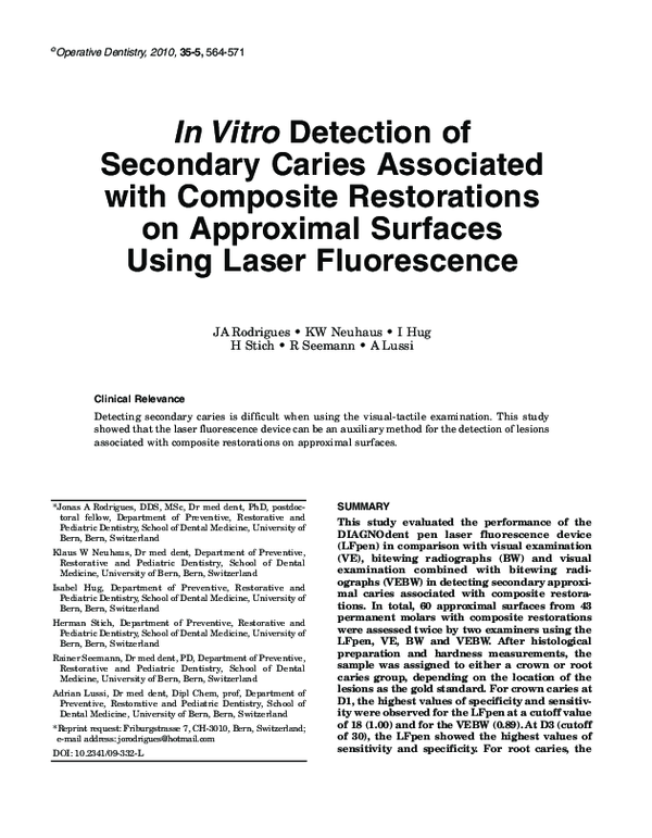 Pdf In Vitro Detection Of Secondary Caries Associated With Composite Restorations On