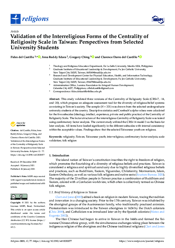 (PDF) Validation of the Interreligious Forms of the Centrality of ...