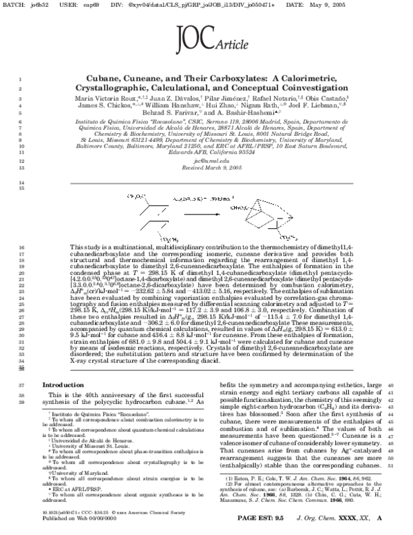 (PDF) Cubane, cuneane, and their carboxylates: A calorimetric ...
