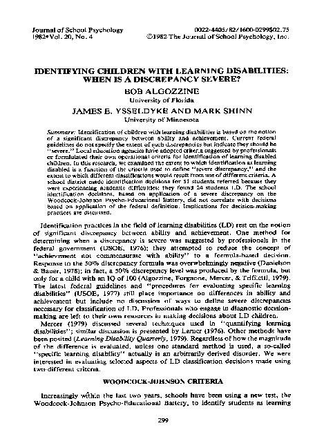 (PDF) Identifying children with learning disabilities: When is a ...