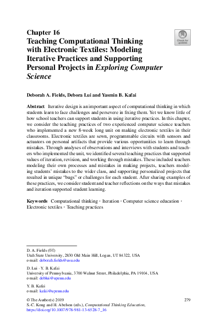 (PDF) Teaching Computational Thinking with Electronic Textiles ...
