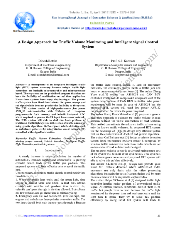 (PDF) A Design Approach for Traffic Volume Monitoring and Intelligent ...