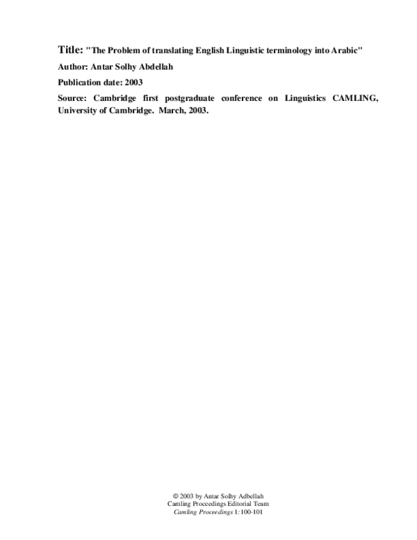 (PDF) The problem of translating English Linguistic Terminology into Arabic