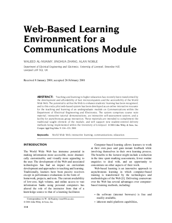 Web‐based learning environment for a communications module