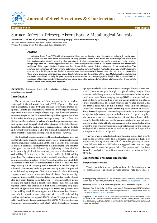(PDF) Surface Defect in Telescopic Front Fork: A Metallurgical Analysis