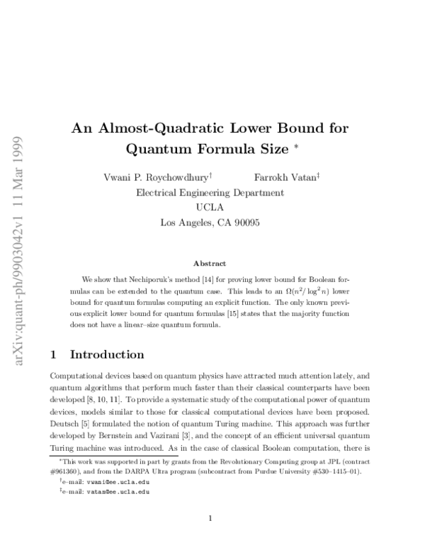 (PDF) An Almost-Quadratic Lower Bound for Quantum Formula Size