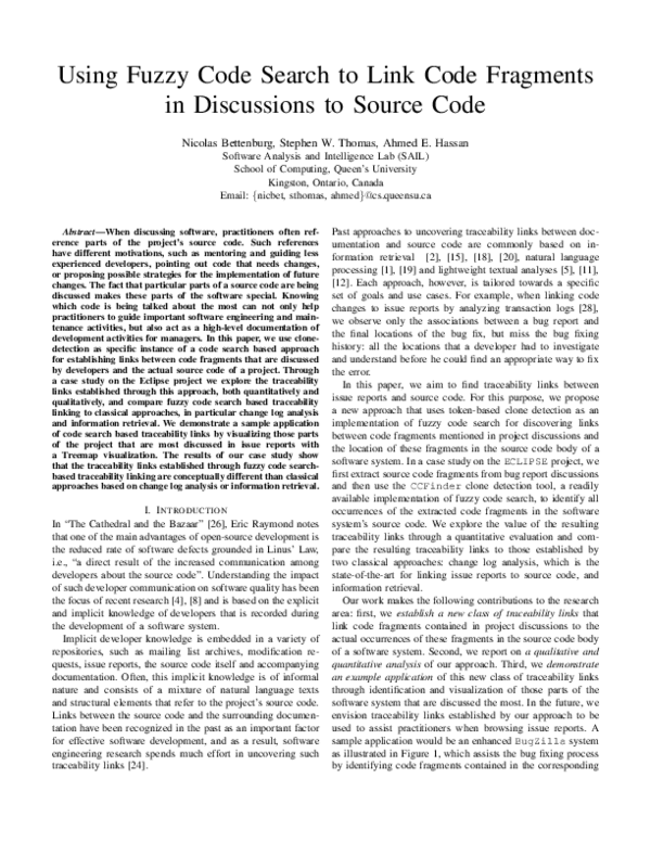 (PDF) Using fuzzy code search to link code fragments in discussions to ...