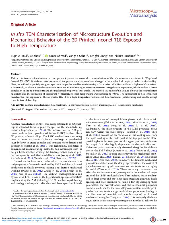 (PDF) In situ TEM Characterization of Microstructure Evolution and Mechanical Behavior of the 3D ...