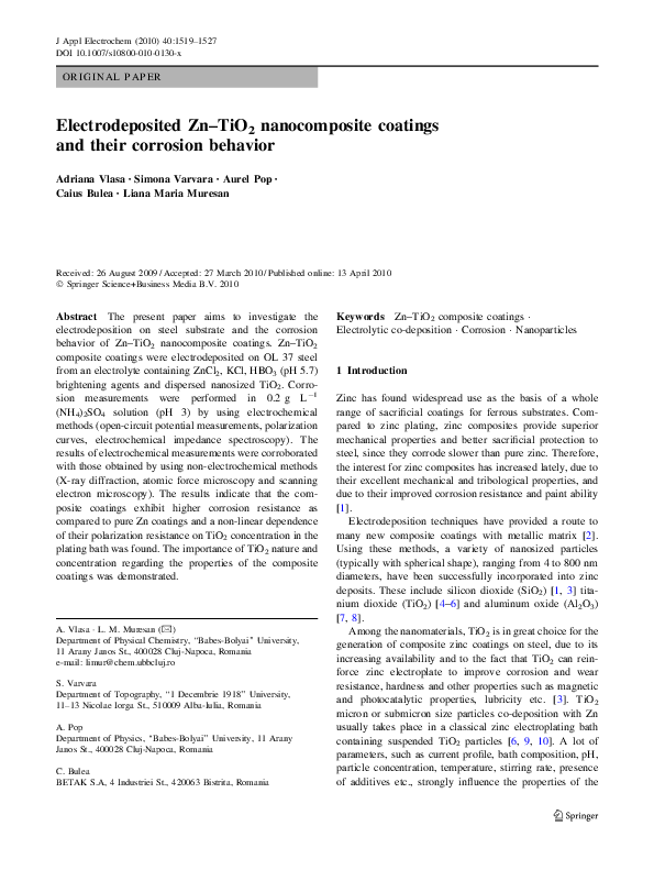 (PDF) Electrodeposited Zn–TiO2 nanocomposite coatings and their ...