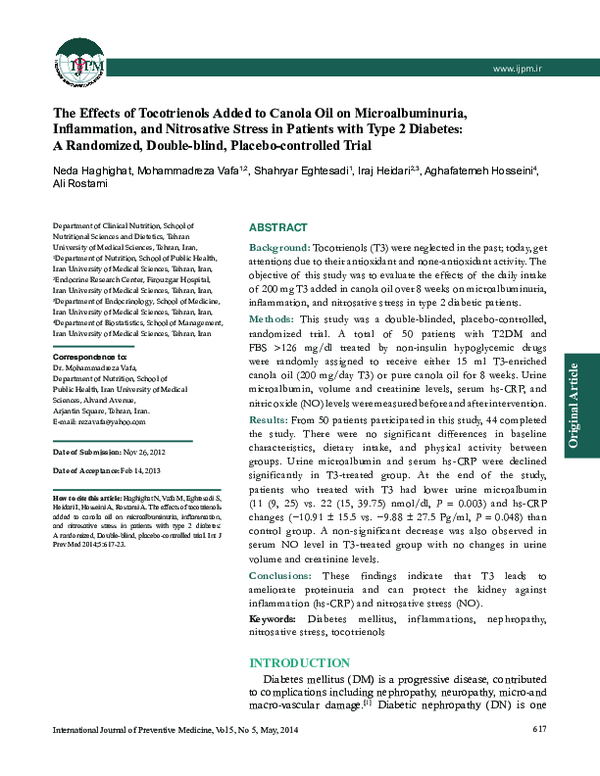 (PDF) The Effects of Tocotrienols Added to Canola Oil on Microalbuminuria, Inflammation, and ...
