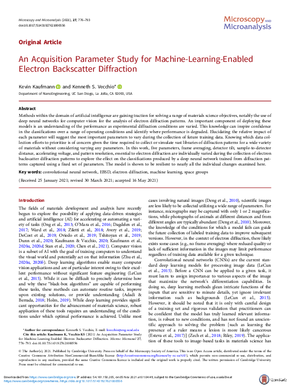 (PDF) An Acquisition Parameter Study for Machine-Learning-Enabled Electron Backscatter Diffraction