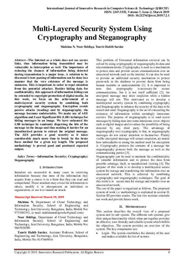 Pdf Multi Layered Security System Using Cryptography And Steganography