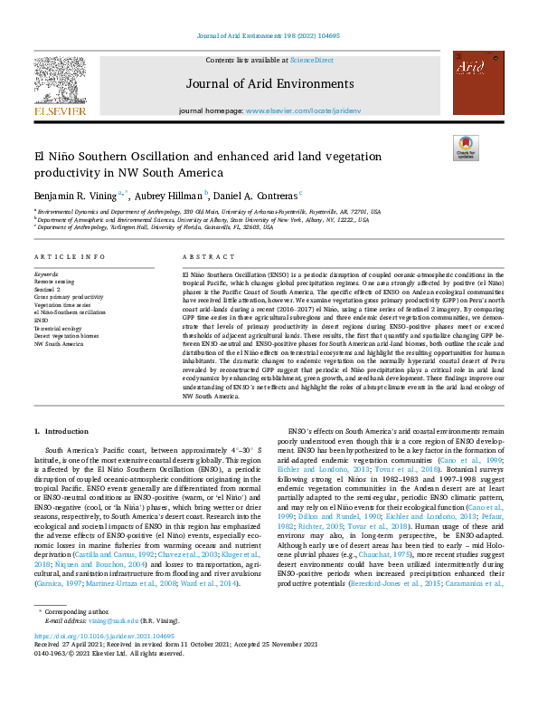 (PDF) El Niño Southern Oscillation and enhanced arid land vegetation ...