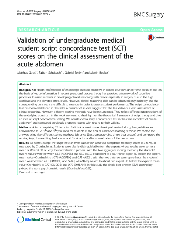 (PDF) Validation of undergraduate medical student script concordance ...