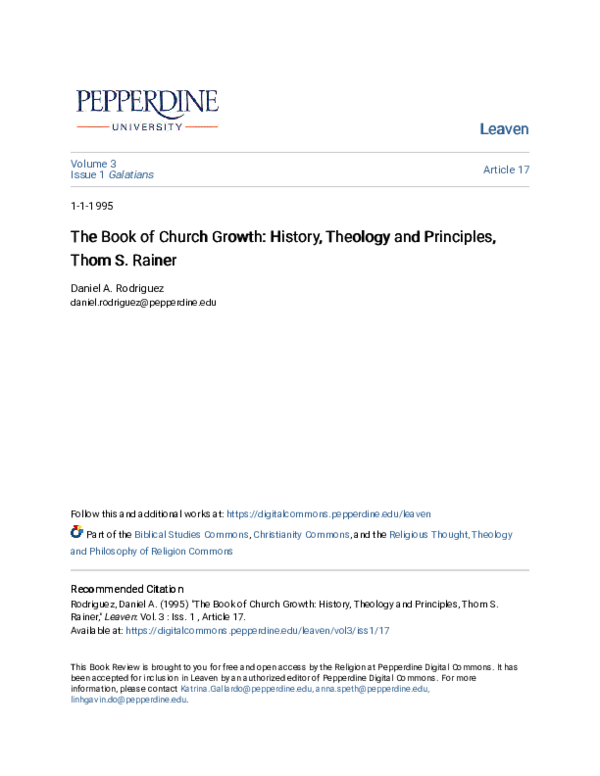 (PDF) The Book of Church Growth: History, Theology and Principles, Thom ...