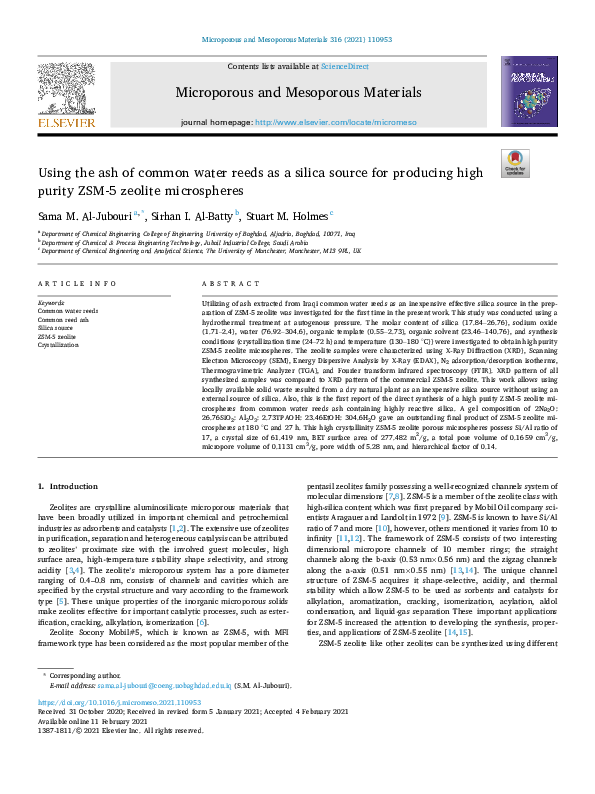 (PDF) Silica from Water Reeds for ZSM-5 Zeolite