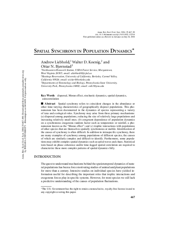 Pdf Spatial Synchrony In Population Dynamics