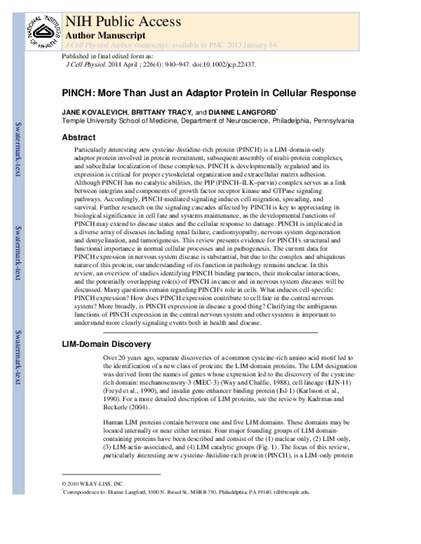 (PDF) PINCH: More than just an adaptor protein in cellular response