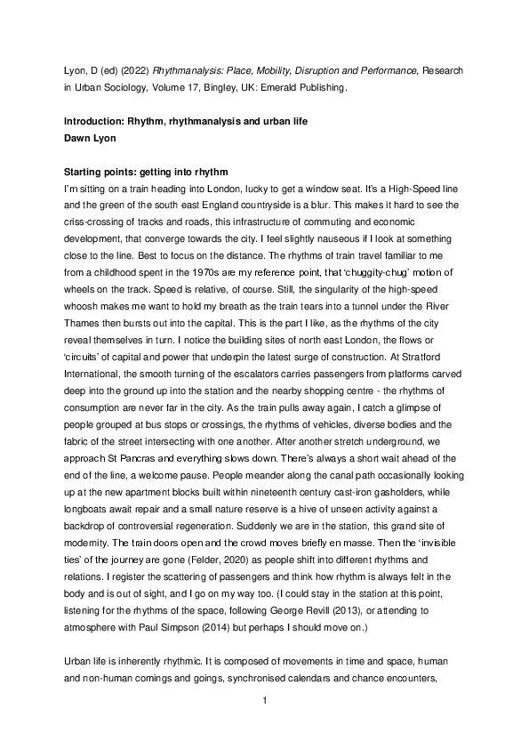 (PDF) Introduction: Rhythm, Rhythmanalysis and Urban Life