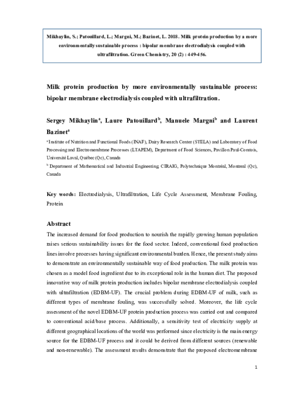 (PDF) Milk protein production by a more environmentally sustainable ...