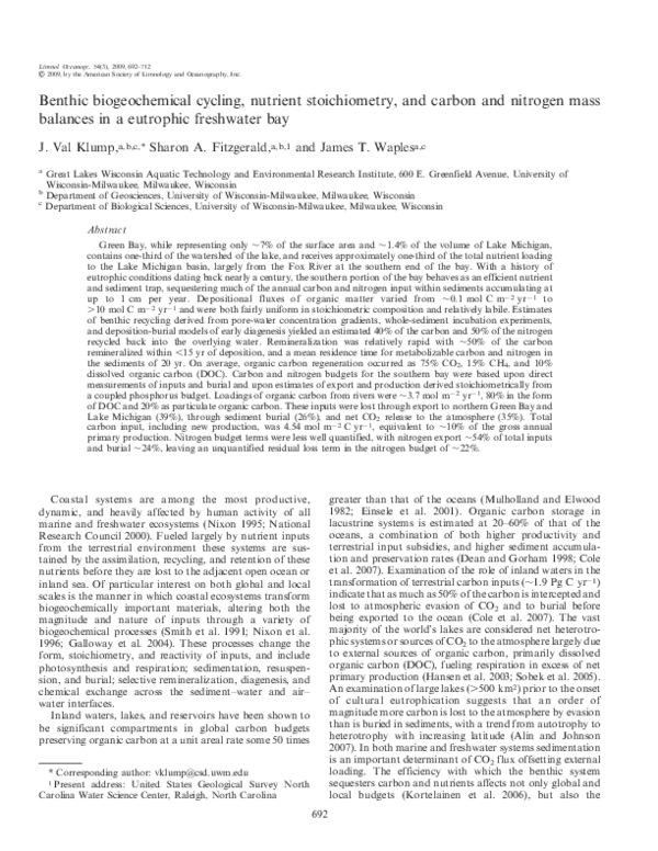 (PDF) Benthic biogeochemical cycling, nutrient stoichiometry, and ...