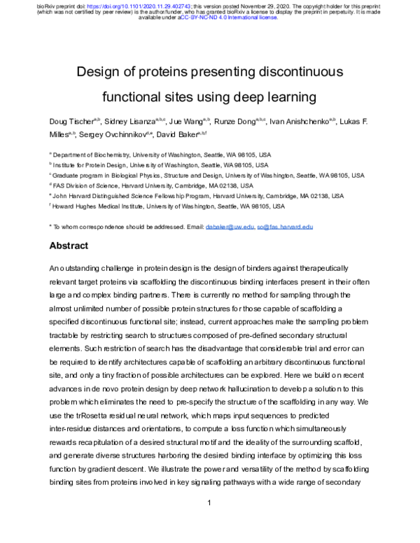 (PDF) Design of proteins presenting discontinuous functional sites ...