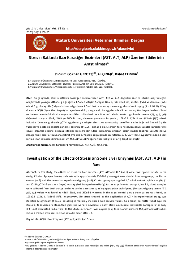 (PDF) Stresin Ratlarda Bazı Karaciğer Enzimleri (AST, ALT, ALP) Üzerine ...