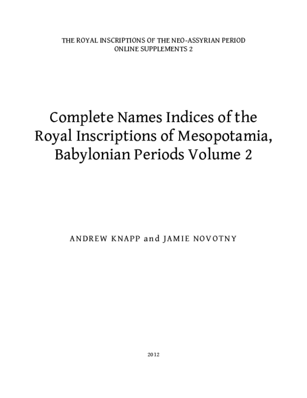 (PDF) Complete Names Indices of the Royal Inscriptions of Mesopotamia ...
